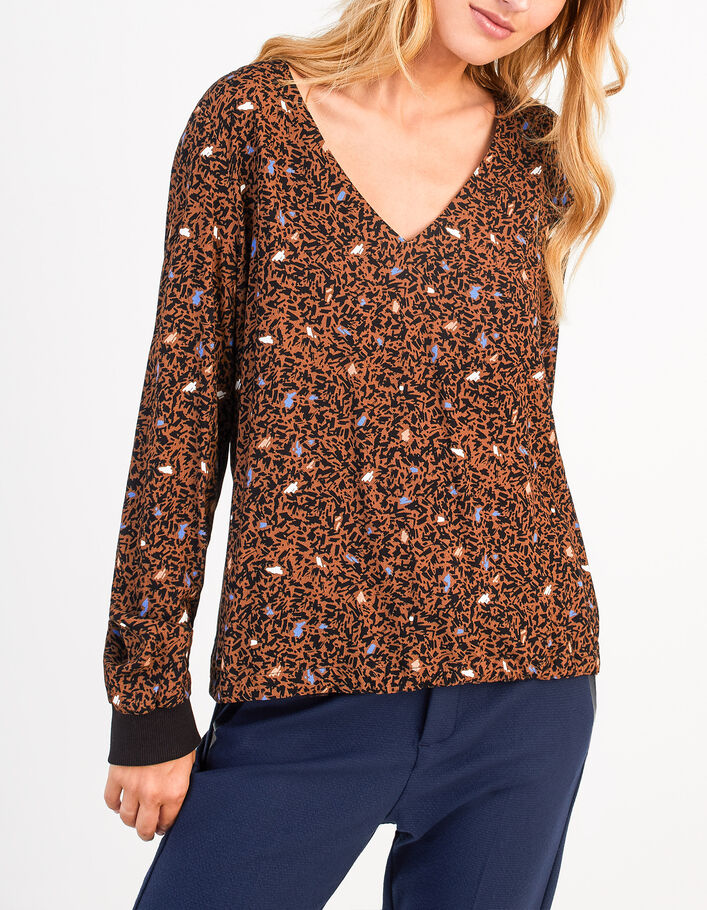 Blouse caramel à imprimé camouflage arty I.Code