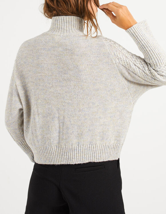 Pull blanc cassé tricot chiné à torsades I.Code