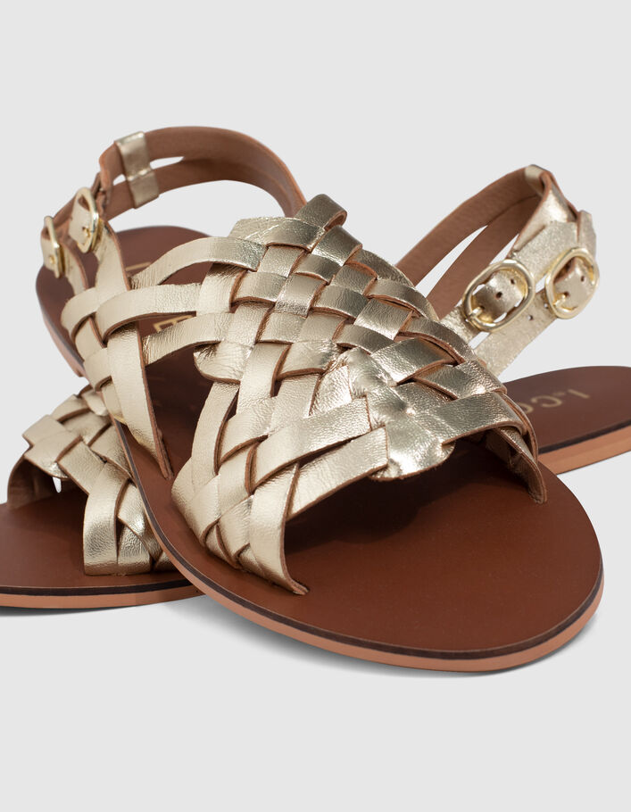 I.Code gold leather flat sandals