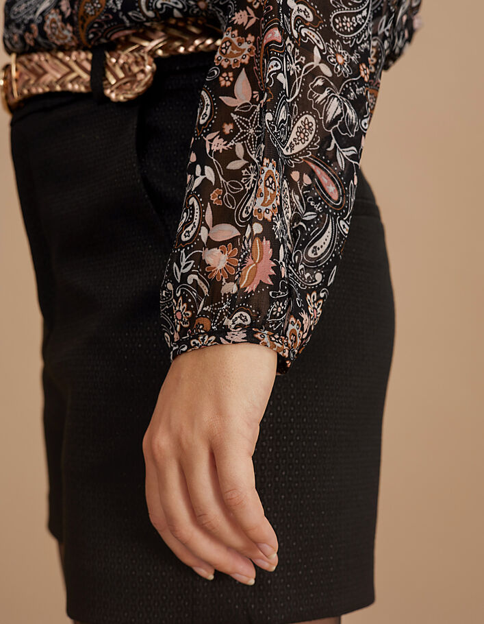 Schwarze Bluse mit Paisley-Blumenprint I.Code