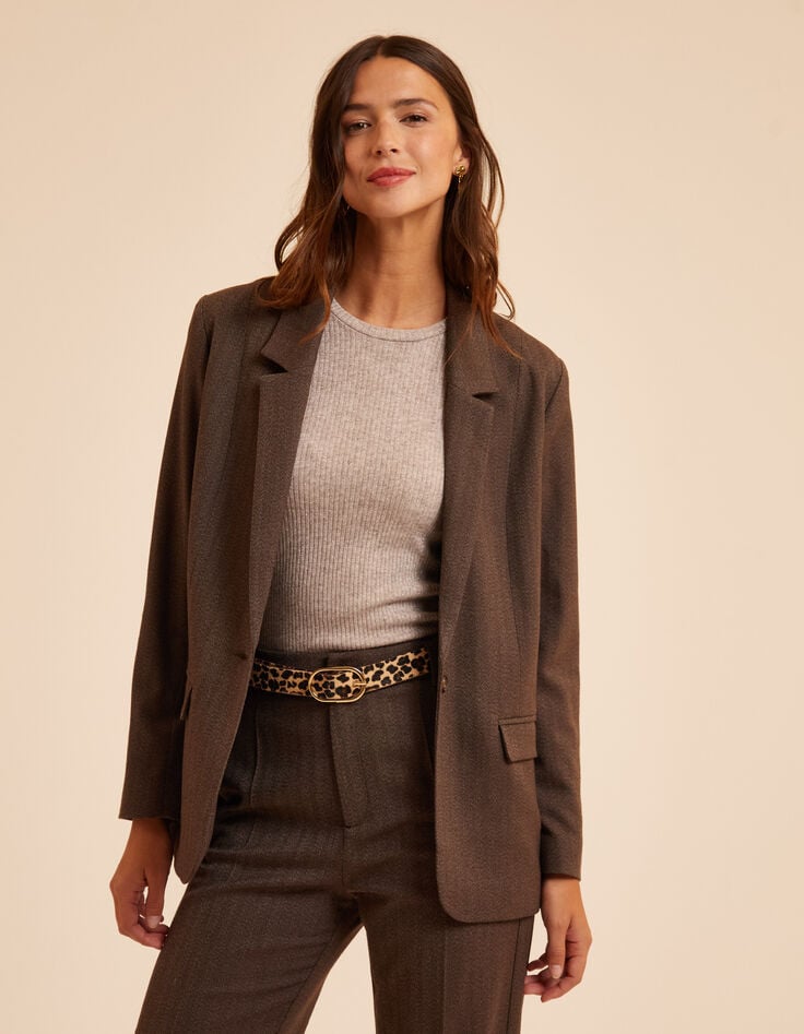 Veste de tailleur marron motif chevrons I.Code