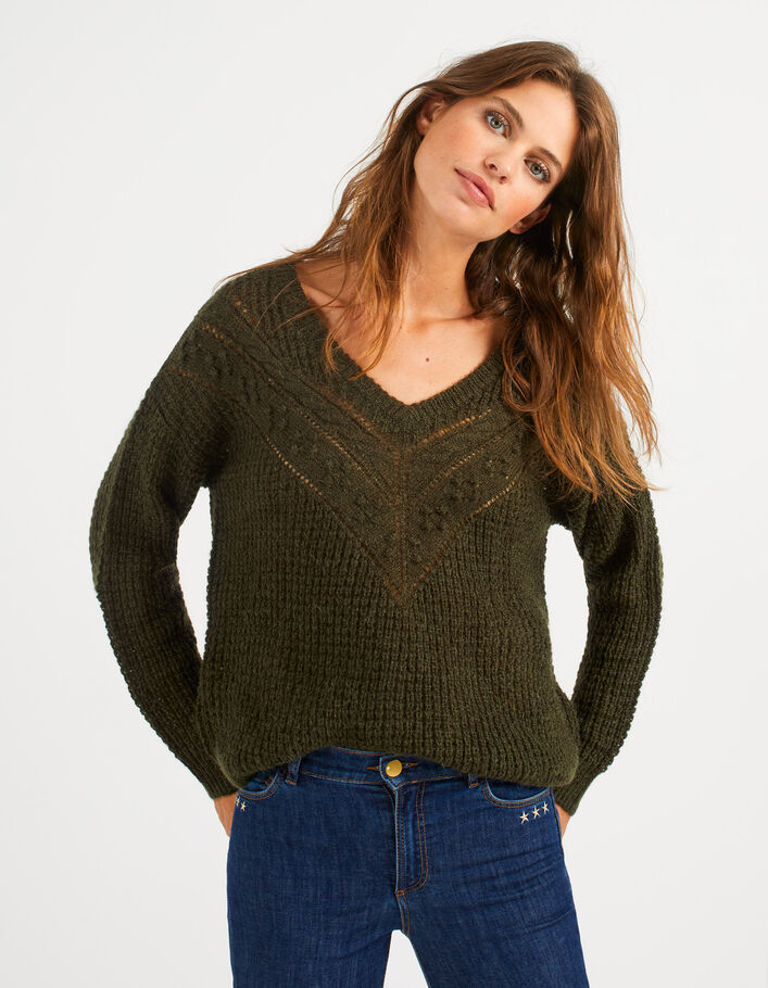 Pull vert empire tricot mohair mélangé I.Code