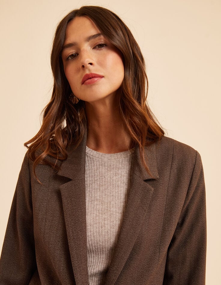 Veste de tailleur marron motif chevrons I.Code