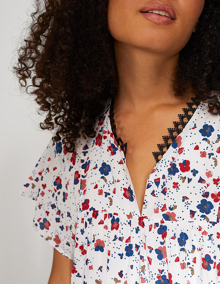 Robe blanc cassé imprimé Floral Preppy I.Code