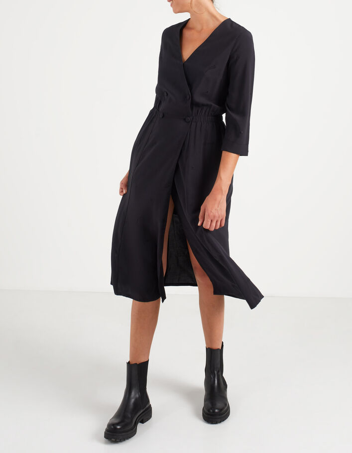 Robe longue noir lavé brodée forme portefeuille I.Code