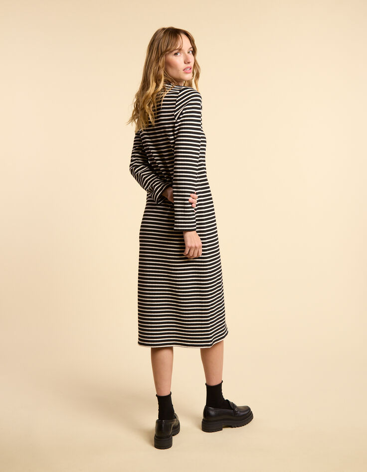 I.Code black buttoned sailor-stripe long dress