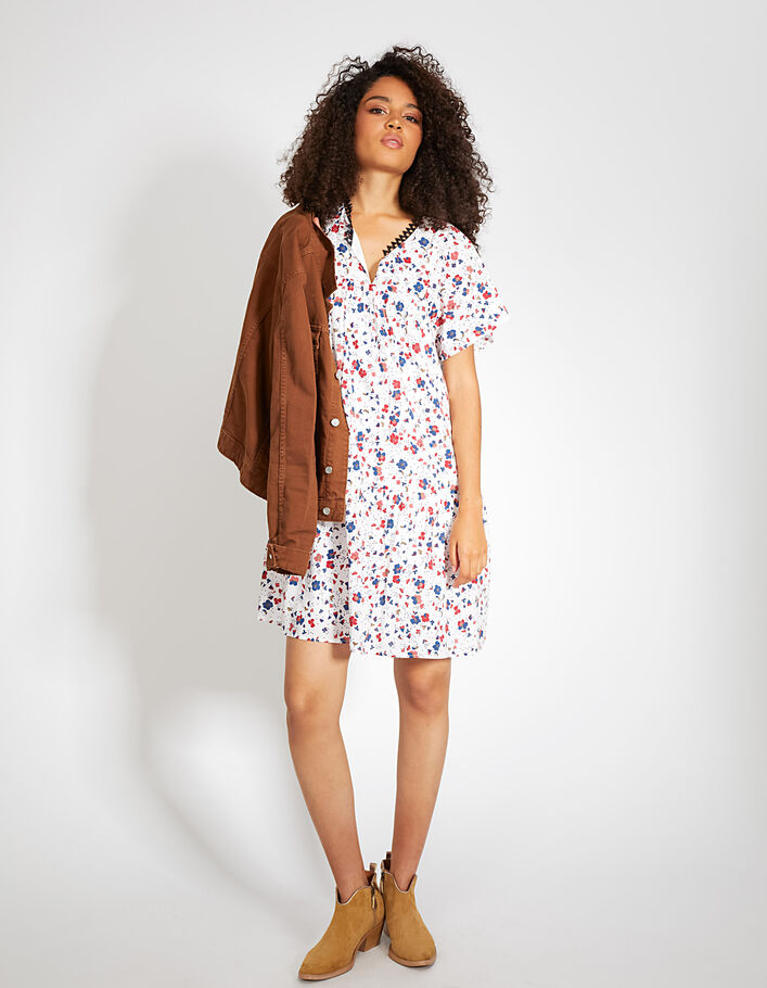 Robe blanc cassé imprimé Floral Preppy I.Code