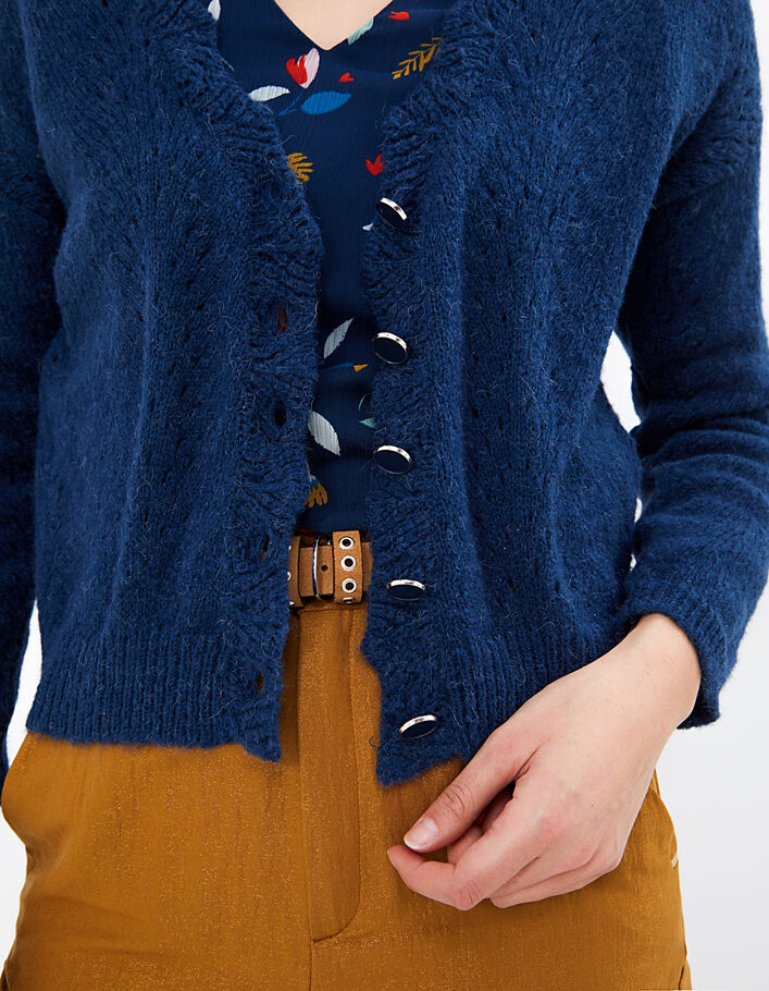Cardigan indigo en tricot ajouré I.Code