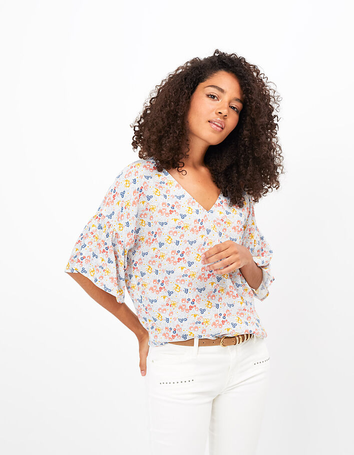 I.Code sky blue daisy print top