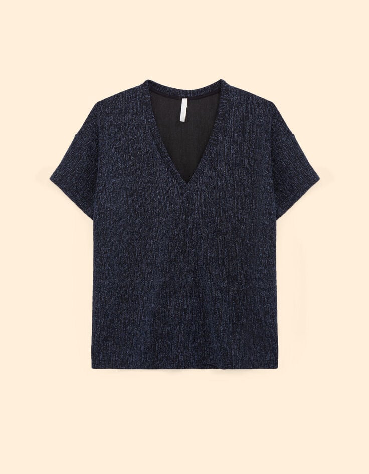 Tee-shirt bleu foncé maille métallisée I.Code