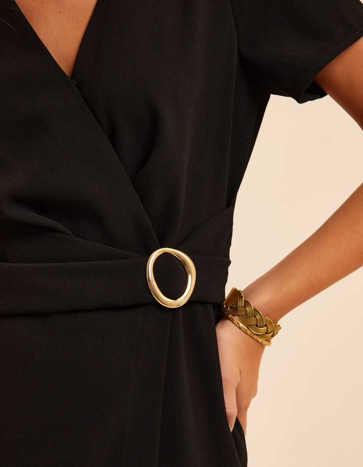 Robe longue noire décor ceinture I.Code