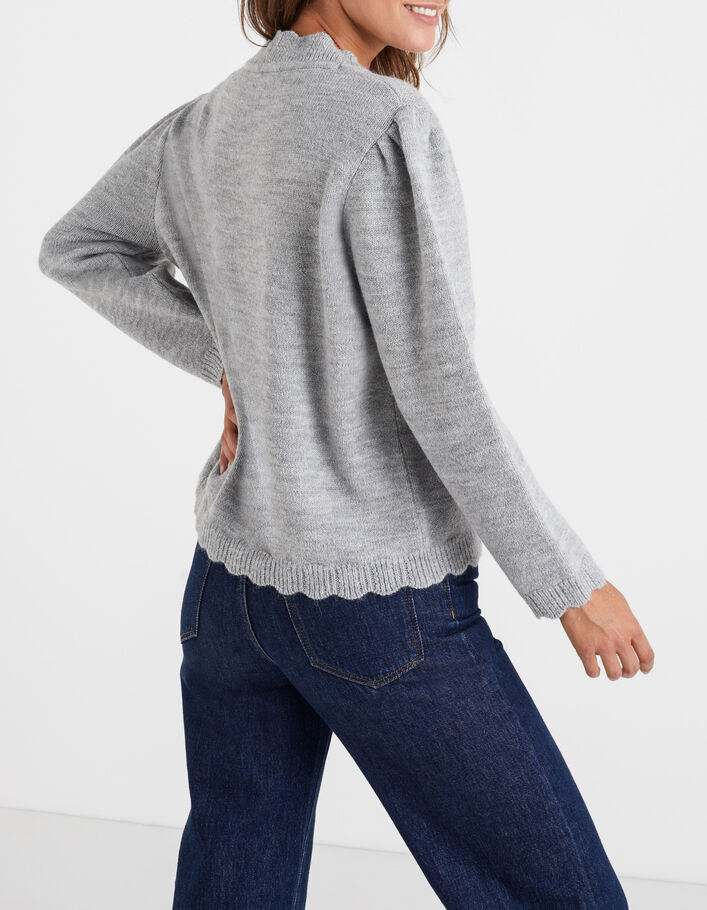 Pull gris chiné tricot bords-côtes fantaisie I.Code