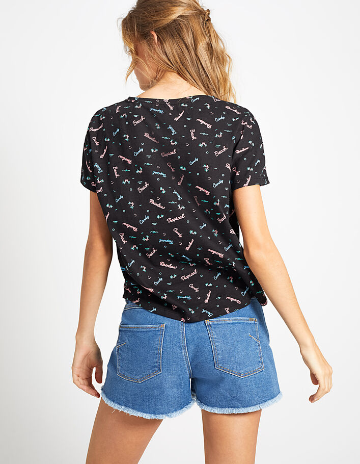 Tee-shirt noir imprimé typo néon I.Code