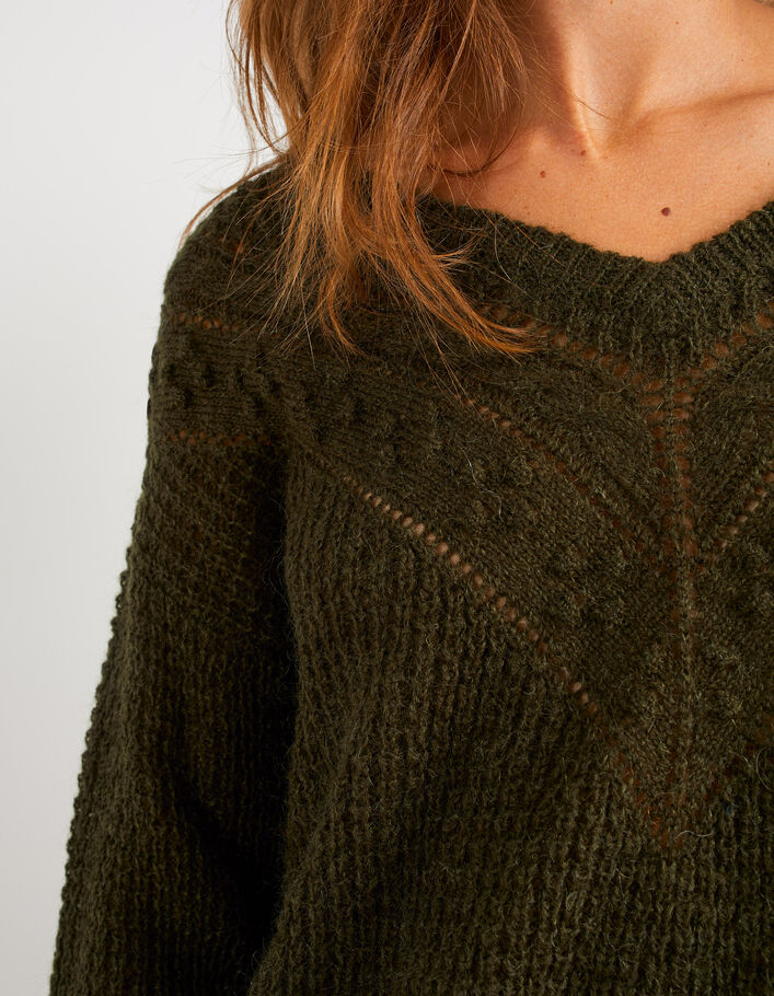 Pull vert empire tricot mohair mélangé I.Code