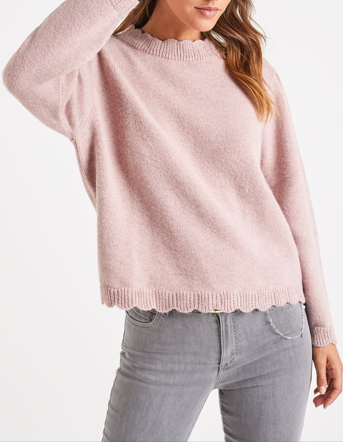 Pull sweet pink tricot bords-côtes fantaisie I.Code