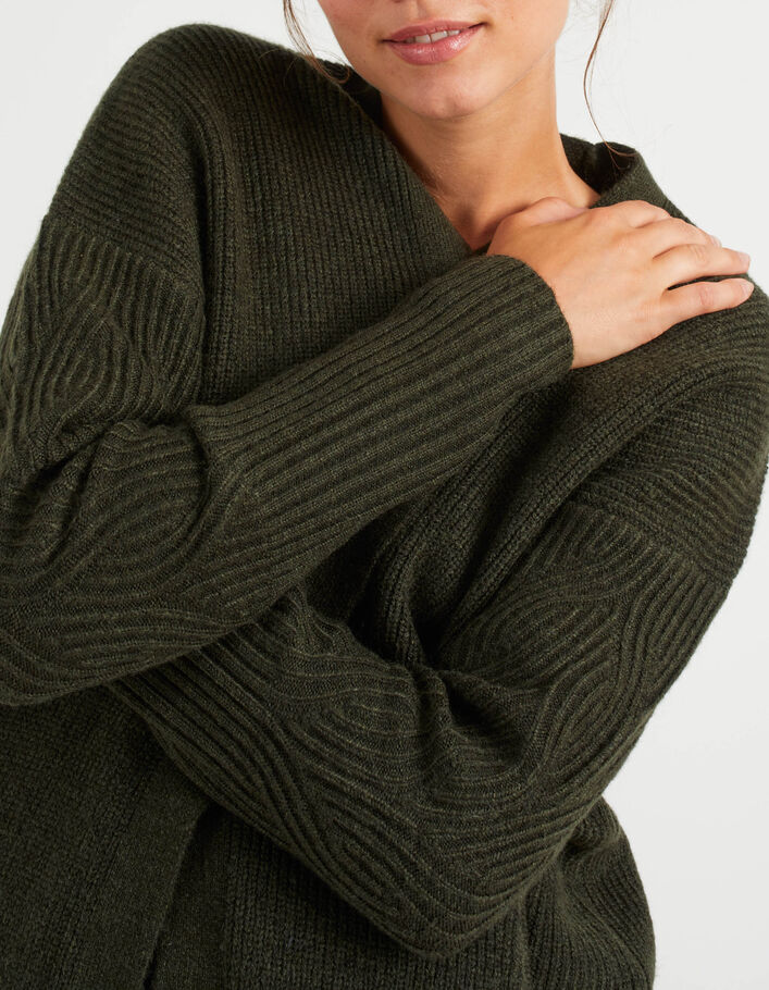 Cardigan mi-long vert empire tricot côtelé I.Code