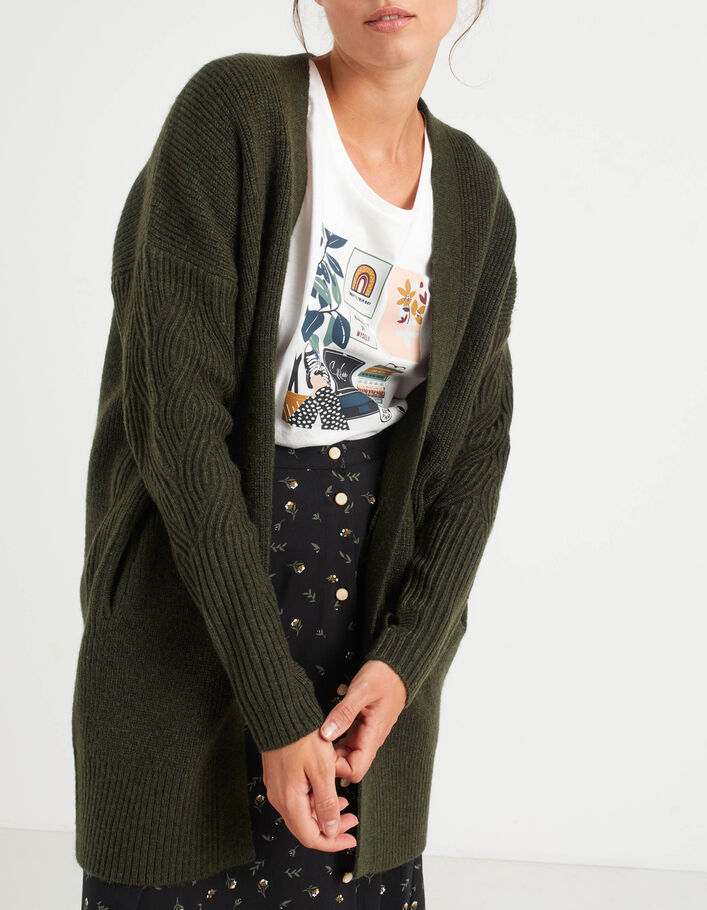 Cardigan mi-long vert empire tricot côtelé I.Code