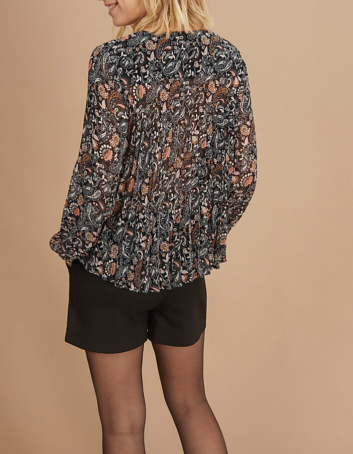 Schwarze Bluse mit Paisley-Blumenprint I.Code
