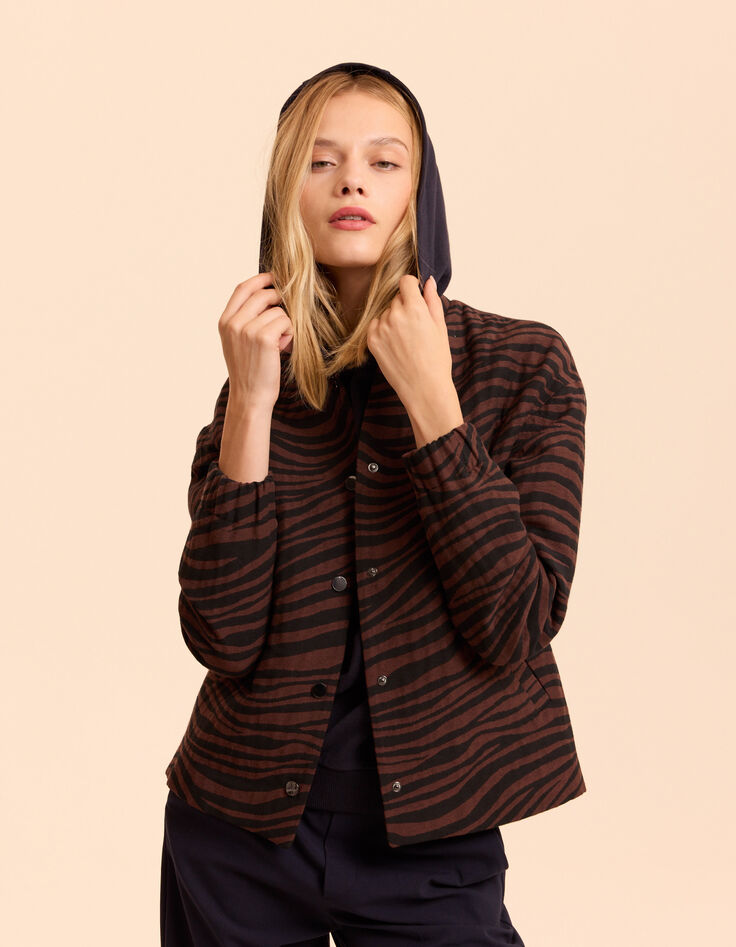 Blouson noir motif zèbre esprit teddy I.Code