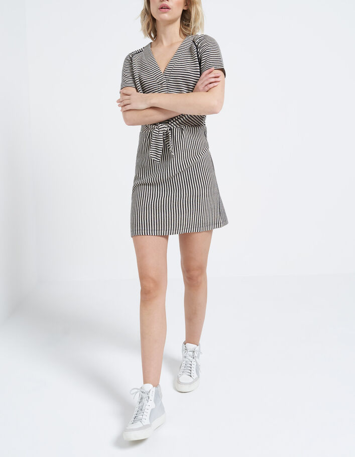 Robe noire en maille rayée à noeud I.Code