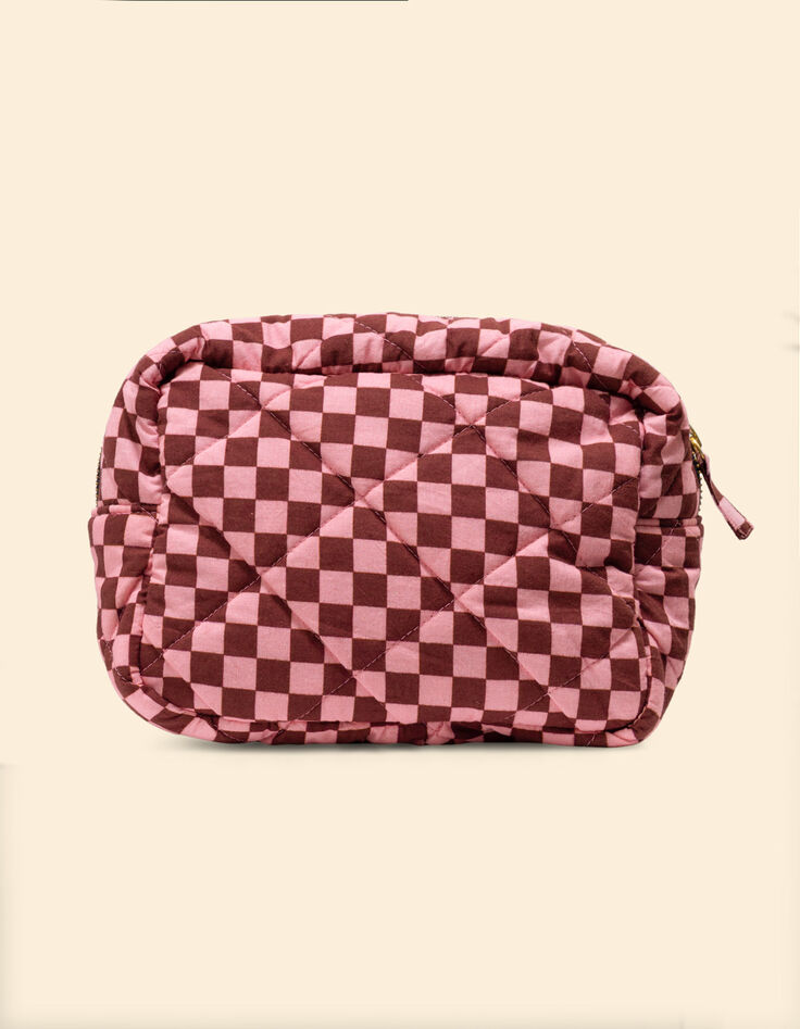 Pochette rose motif damier broderie message I.Code